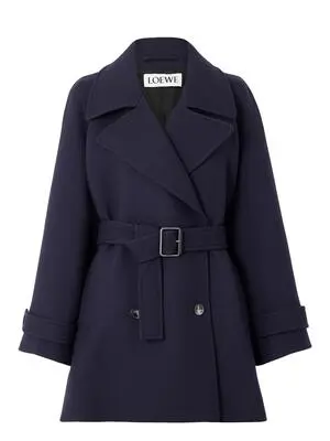 Loewe Double-breasted Belted Wool And Silk-blend Twill Jacket - Blue