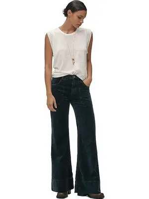 PILCRO Rylan Velvet High-Rise Flare Jeans Turquoise