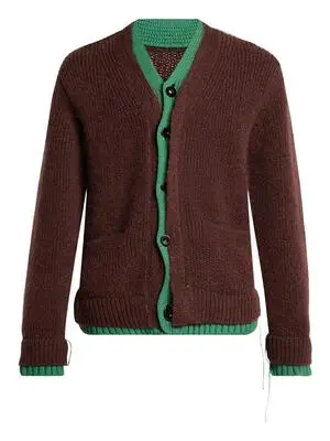 Sacai Two-tone Mohair Knit Cardigan - Brown