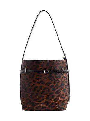 VERAFIED Small Leather Tote Bag - Cheetah
