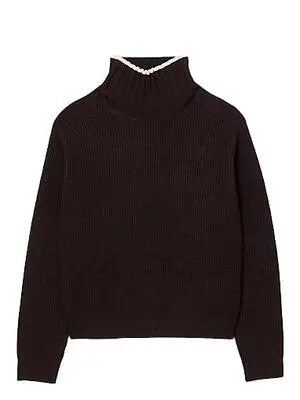 Sandro Ribbed Wool And Cashmere-blend Jumper - Black Brown