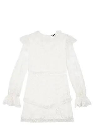 The Kooples Lace Mini Dress With Ruffle-collar And Long Sleeves - White