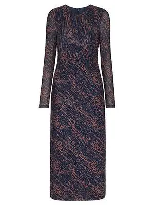 Whistles Abstract Marks Mesh Midi Dress Blue