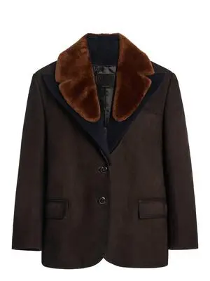 Prada Shearling-trimmed Suede Caban Jacket - Black