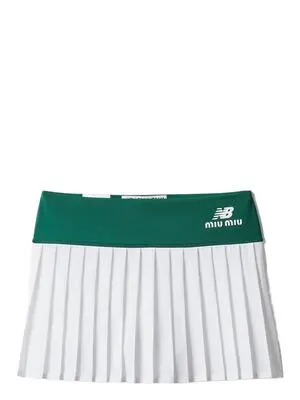 Miu Miu Stretch Technical Jersey Pleated Miniskirt - Greenwhite