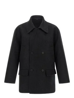 Fendi Felt Wool Double-Breasted Coat Gray