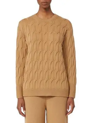 MM BY MAX MARA Cable Stitch Virgin Wool Sweater - Camel