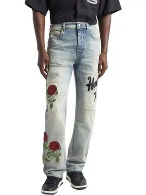 Amiri Floral Embroidered Repaired Jeans Antique Indigo