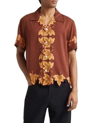 BODE Harvest Floor Leaf Appliqué Camp Shirt - Auburn