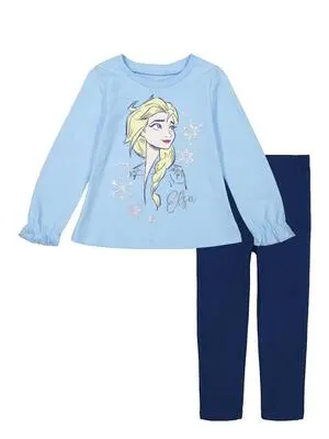 Disney Queen Elsa Graphic T-shirt & Leggings Set - Light Blue