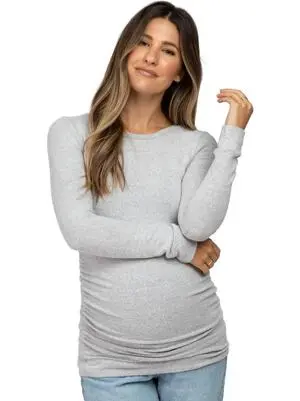 PINKBLUSH Knit Ruched Maternity Top Heather Grey