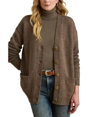 Ralph Lauren Long Wool Blend Cardigan - Taupe Brown Heather