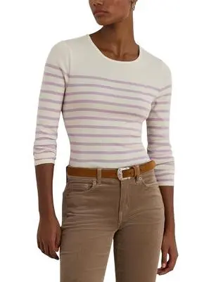 Ralph Lauren Stripe Long-sleeve Top - Masc Cream/lavender Frost