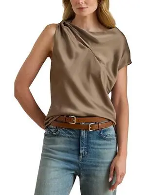 Ralph Lauren Asymmetric Draped Charmeuse Top - Taupe Brown