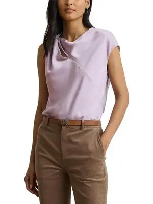 Ralph Lauren Asymmetric Drape Charmeuse Top - Lavender Frost