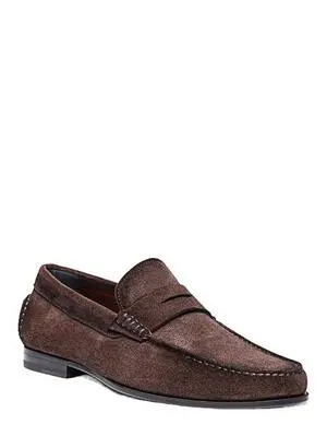 Santoni Suede Penny Loafer - Dark Brown