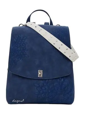 Desigual Embossed Faux Leather Flap Backpack - Dark Blue