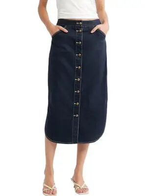Love The Label Apolline Button-front Midi Denim Skirt - Pagent Blue