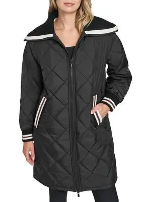 Champion Diamond Quilted Faux Shearling Lined Coat Black