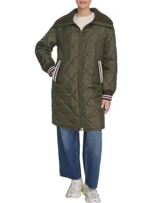 Champion Diamond Quilted Faux Shearling Lined Coat - Olive