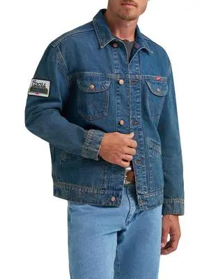 Wrangler Logo Patch Denim Trucker Jacket - Indigo Buff