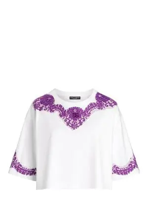 Dolce & Gabbana Jersey T-shirt With Lace And Dg Patch - White