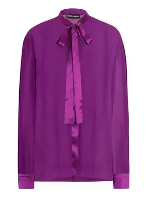 Dolce & Gabbana Chiffon Shirt With Bow - Purple