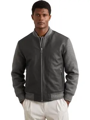 REISS Pearman Contrast-Sleeve Bomber Jacket Grey