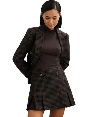 REISS Elle Wool-blend Check Mini Skirt - Black/brown
