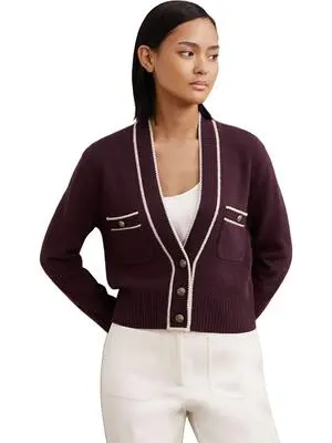 REISS Eloise Wool-cashmere Tipped V-neck Cardigan - Burgundy/neutral