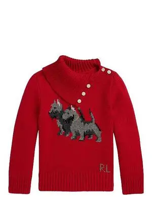 Polo Ralph Lauren Long Sleeve Intarsia Dog Turtleneck Sweater - Red