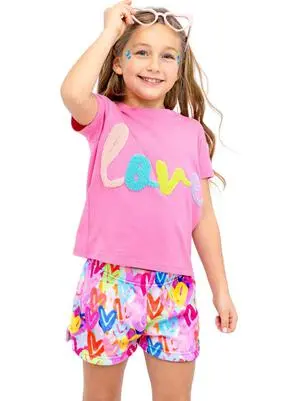 PREPPY GOOSE Plush Graffiti Hearts Loungewear Shorts - Multicolor