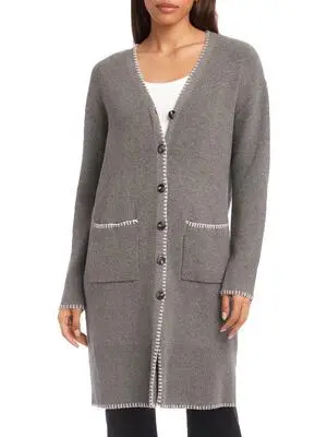 Fifteen Twenty Ariel Cotton & Cashmere Longline Cardigan - Gray W/cream