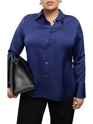 Mango Flowy Satin Shirt Blue