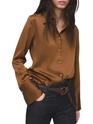Mango Flowy Satin Shirt Mustard