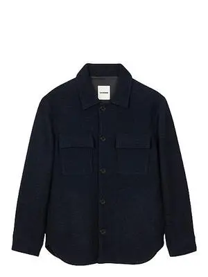 Sandro Patch-pocket Long-sleeve Wool Overshirt - Midnight Blue