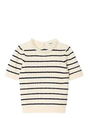 Sandro Pearl-collar Striped Wool And Cashmere-blend Jumper - Ecru