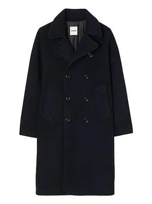 Sandro Lapel-collar Double-breasted Wool Coat - Navy Blue