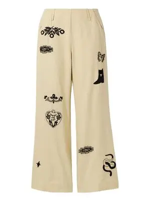 Alix Of Bohemia Charlie Rye Embroidered Flared Silk Pants - Yellow