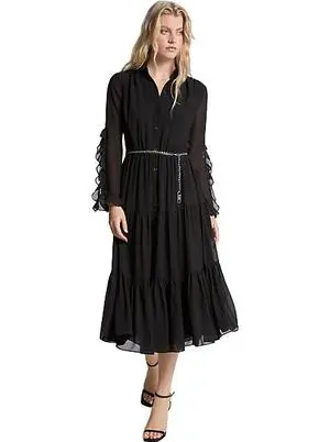 Michael Kors Ruffled Georgette Midi Dress - Black
