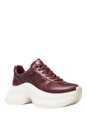 Michael Kors Arla Embellished Leather Trainer - Red