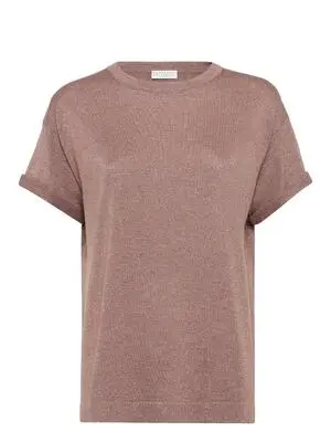 Brunello Cucinelli Cashmere-Blend Sparkling T-Shirt Red