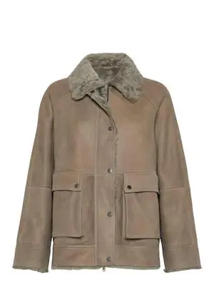 Brunello Cucinelli Shearling-lined Leather Jacket - Beige