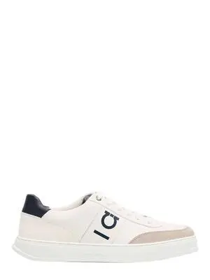 FERRAGAMO Gancini Leather And Suede Low-top Sneakers - White