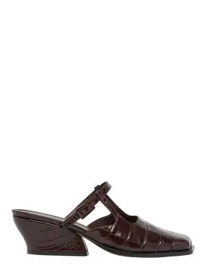 Loewe Onda Croc-embossed Leather Mules - Burgundy