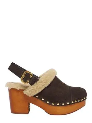Chloé Jeanette Suede Shearling-lined Clogs - Burnt Brown