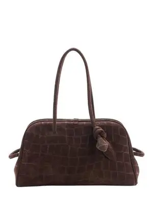 Jacquemus Le Turismo Croc Embossed Suede Bowling Bag - Dark Brown 880