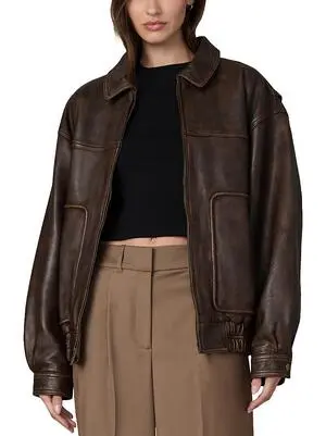 Joe's Jeans The Luca Leather Bomber Jacket - Brown Distressed