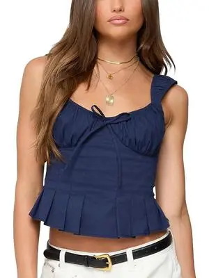 EDIKTED Tammie Pleated Poplin Top - Navy