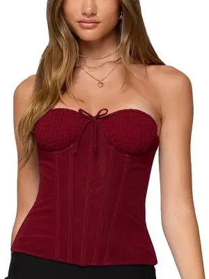 EDIKTED Guinivere Smocked Strapless Corset - Burgundy